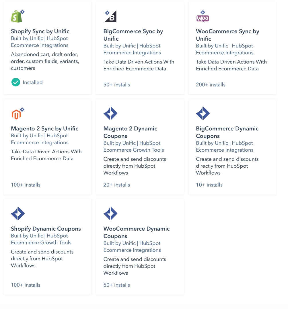 Unific's HubSpot Certified App Listings : Unific